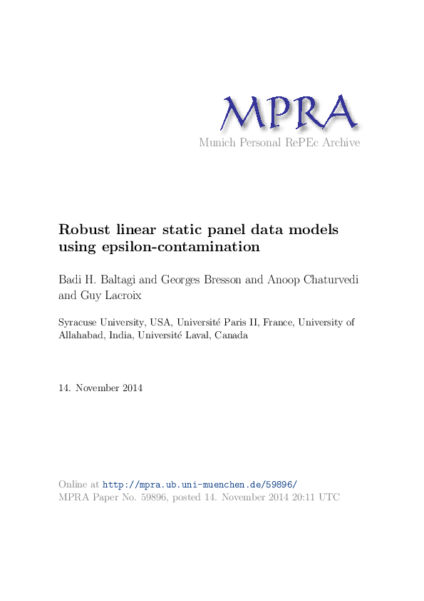 Pdf Robust Linear Static Panel Data Models Using Epsilon Contamination