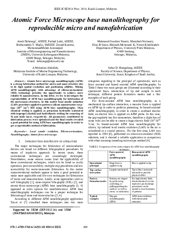 Pdf Atomic Force Microscope Base Nanolithography For Reproducible Micro And Nanofabrication