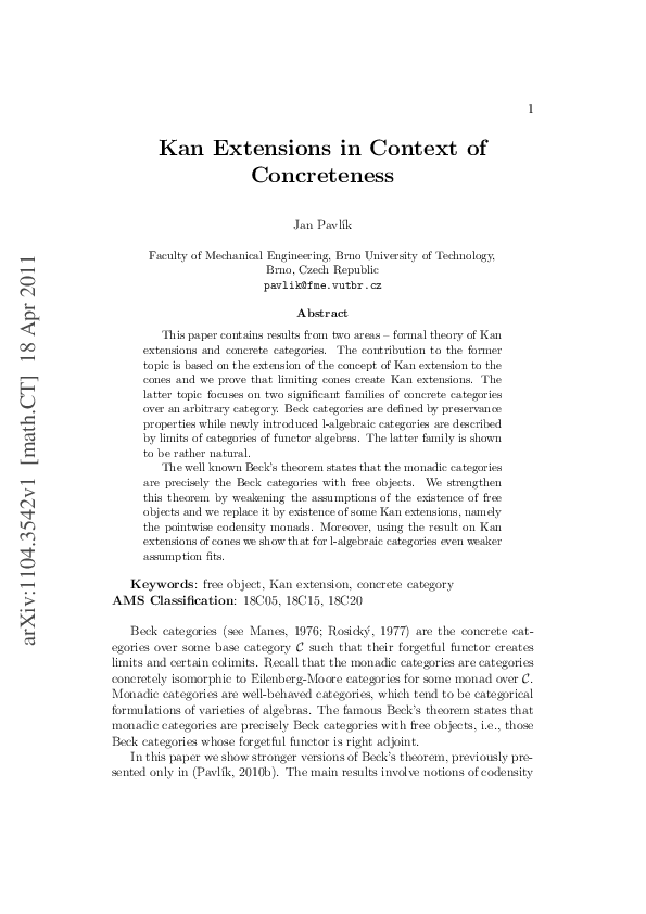 (PDF) Kan Extensions in Context of Concreteness