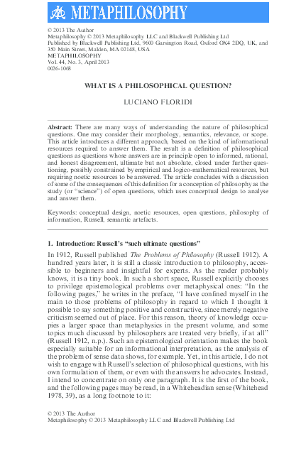 (PDF) What is a philosophical question?