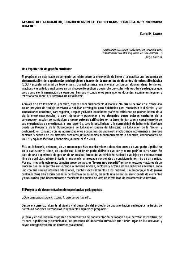 Pdf Gestión Del Currículum Documentación De Experiencias Pedagógicas