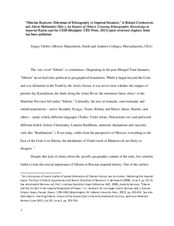 (PDF) Siberian Ruptures: Dilemmas of Ethnography in Imperial Situation ...