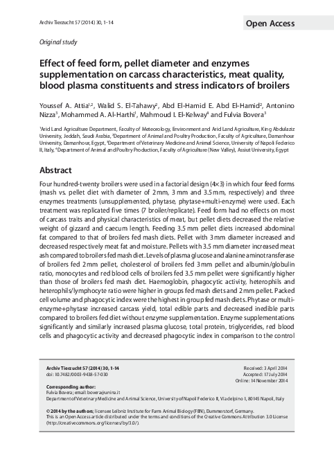 (PDF) Effect of feed form, pellet diameter and enzymes supplementation ...