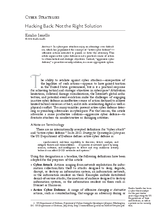 (PDF) Hacking Back: Not the Right Solution