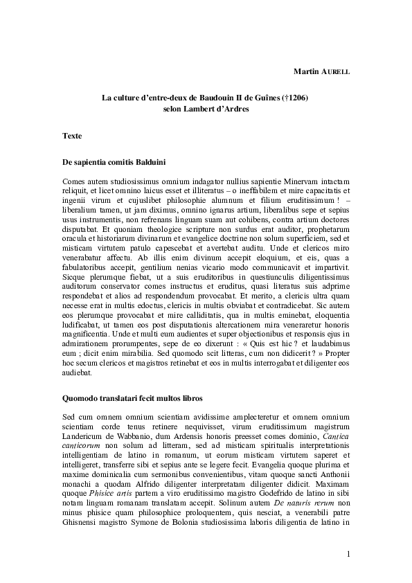 (DOC) La culture d’entre-deux de Baudouin II de Guînes (†1206) selon ...