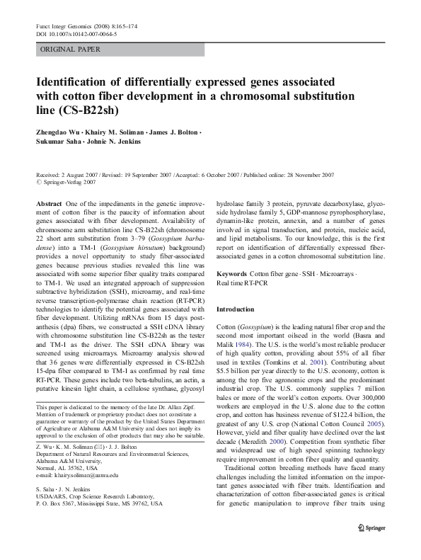(PDF) Identification of differentially expressed genes associated with ...