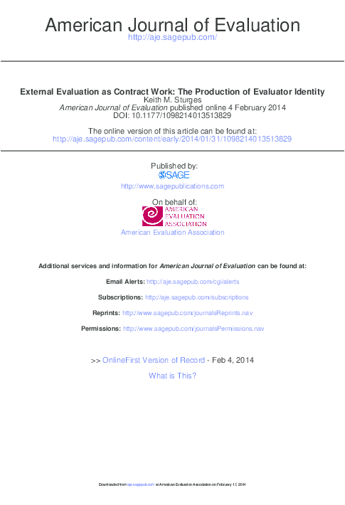 (PDF) External Evaluation as Contract Work: The Production of Evaluator ...