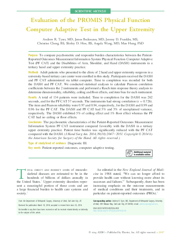 Pdf Evaluation Of The Promis Physical Function Computer Adaptive Test