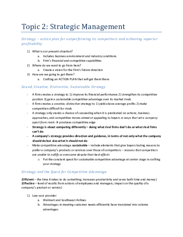 (DOC) Topic 2: Strategic Management