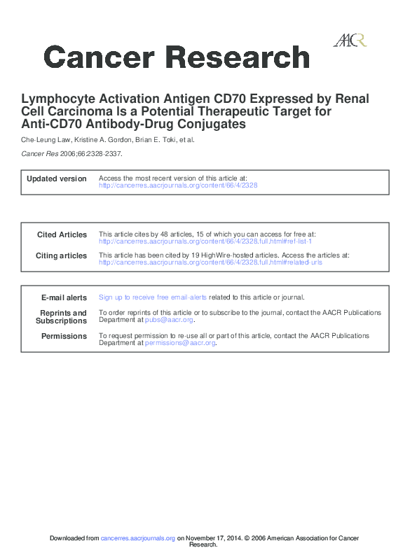 (PDF) CD70 as a Target for Antibody-Drug Conjugates in RCC