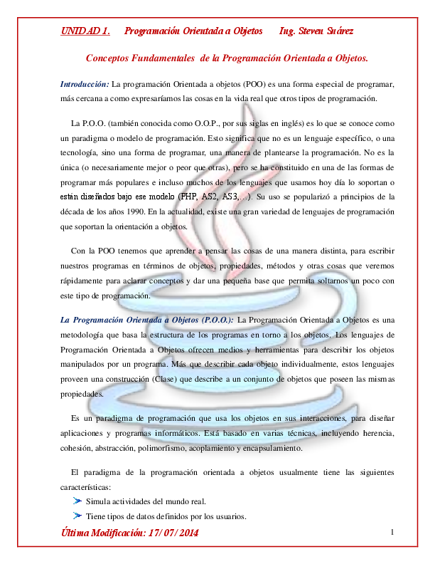 (PDF) UNIDAD 1. Programación Orientada a Objetos