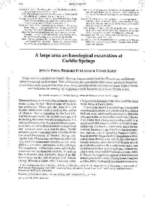 (PDF) A large area archaeological excavation at Cuddie Springs