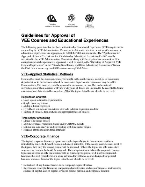 (PDF) Guidelines for Approval of VEE Courses and Educational Experiences