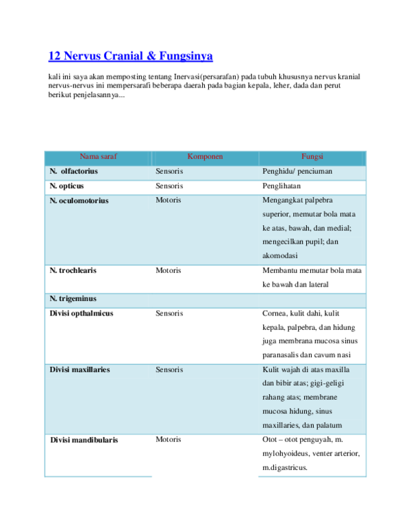 (DOC) 2 Nervus Cranial & Fungsinya