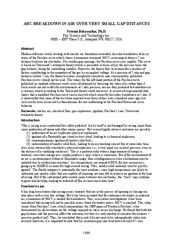 (PDF) Arc breakdown in air over very small gap distances