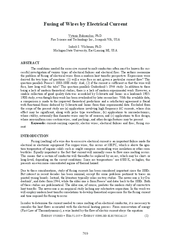 (PDF) Fusing of Wires by Electrical Current