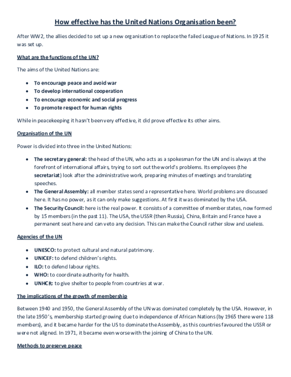 (DOC) How effective has the United Nations Organisation been?