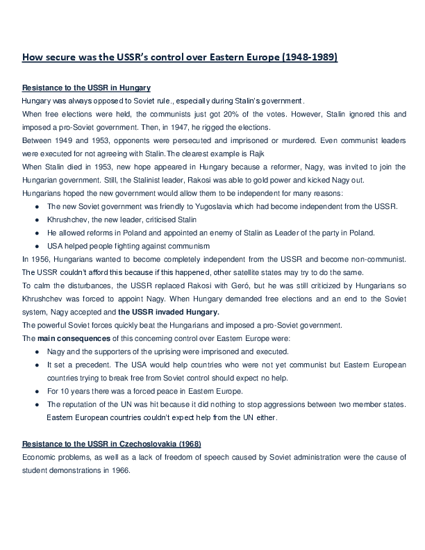 (DOC) How secure was the USSR's control over Eastern Europe?