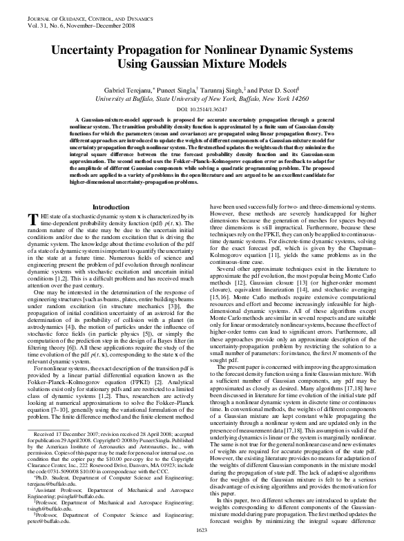 (PDF) Uncertainty Propagation for Nonlinear Dynamic Systems Using Gaussian Mixture Models