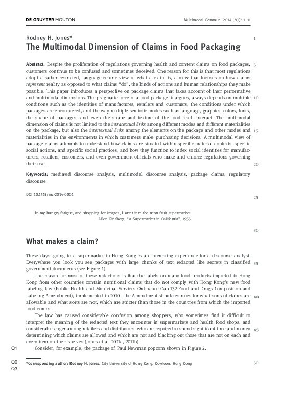 (PDF) The multimodal dimension of claims in food packaging