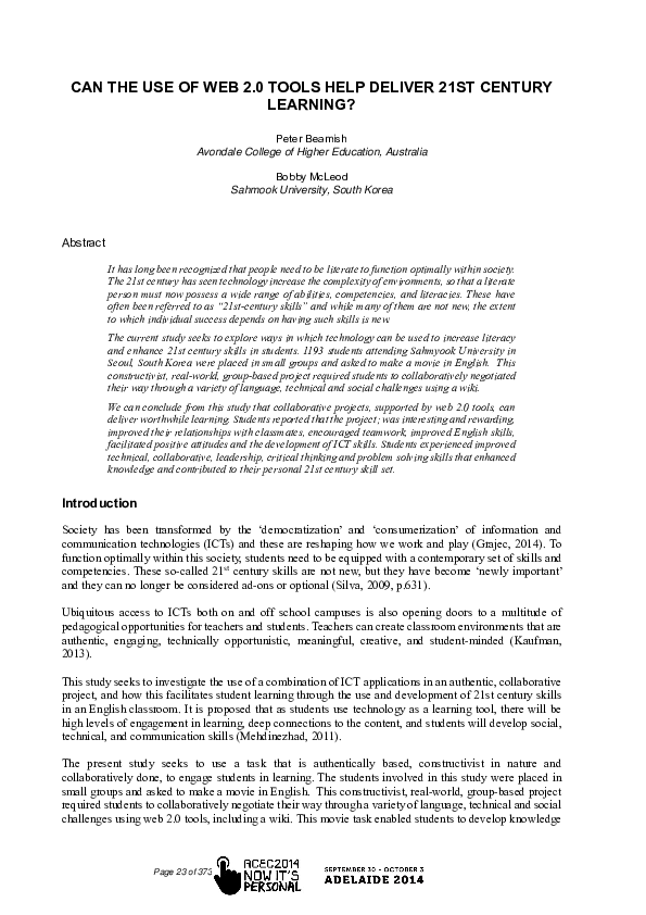 (PDF) CAN THE USE OF WEB 2.0 TOOLS HELP DELIVER 21ST CENTURY LEARNING?