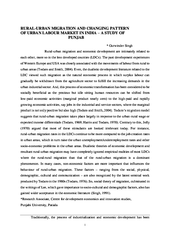 (DOC) Rural-Urban Migration and Changing Pattern of Urban Labour Market ...