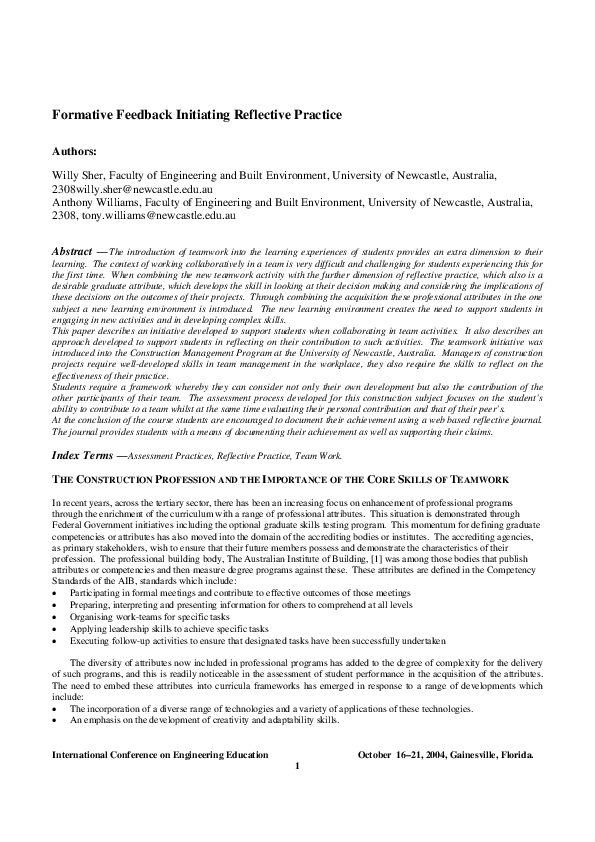 (PDF) Formative feedback initiating reflective practice