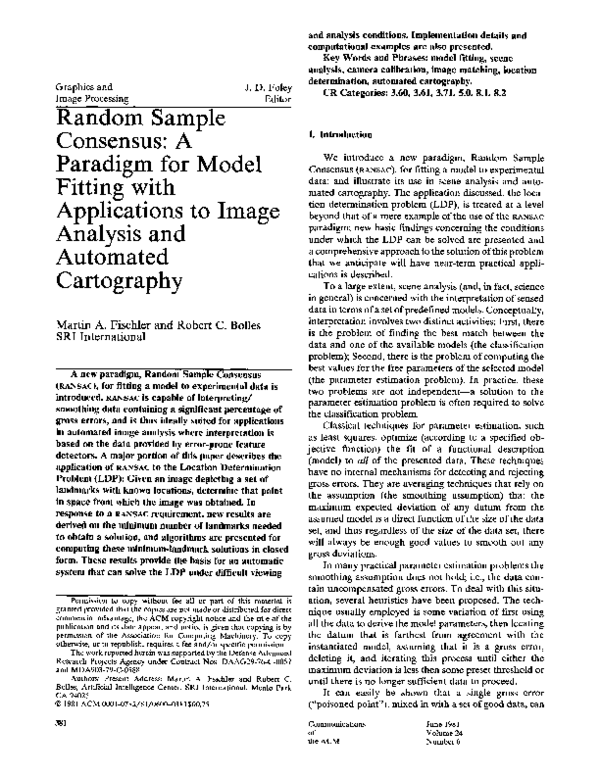 (PDF) Random Sample Consensus: A Paradigm for Model Fitting with Applicationsto Image Analysis ...