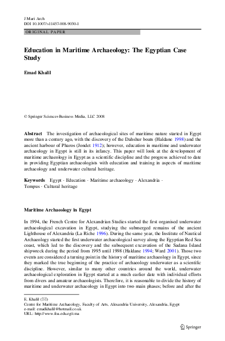 (PDF) Education in Maritime Archaeology: The Egyptian Case Study