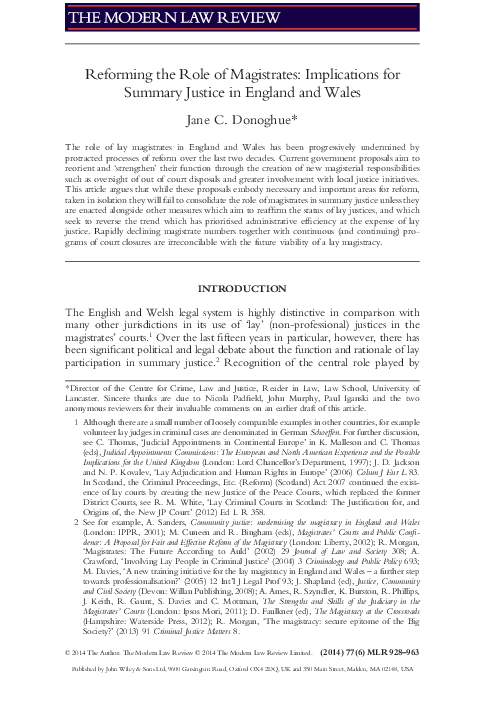 (PDF) Reforming the Role of Magistrates: Implications for Summary ...