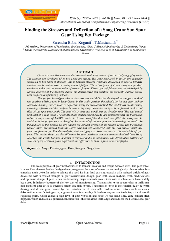(PDF) Finding the Stresses and Deflection of a Snag Crane Sun Spur Gear ...