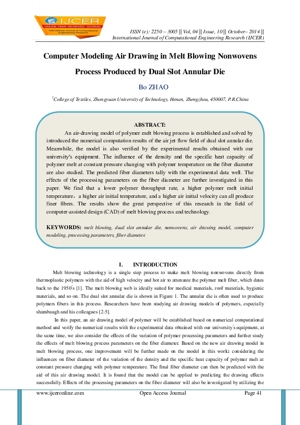 (PDF) Computer Modeling Air Drawing in Melt Blowing Nonwovens Process ...