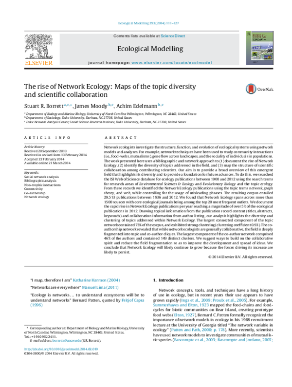 (PDF) The rise of Network Ecology: Maps of the topic diversity and ...