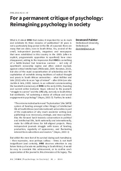 (PDF) For a Constant Critique of Psychology: Rethinking Psychology in ...