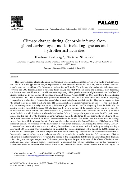 (PDF) Climate change during Cenozoic inferred from global carbon cycle ...
