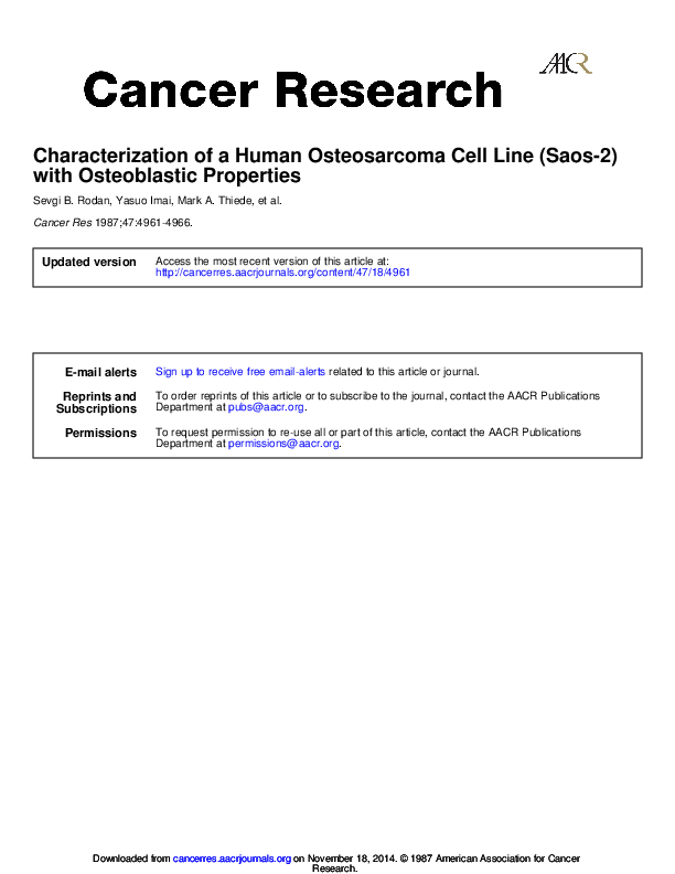 (PDF) Characterization of a Human Osteosarcoma Cell Line (Saos-2) with ...
