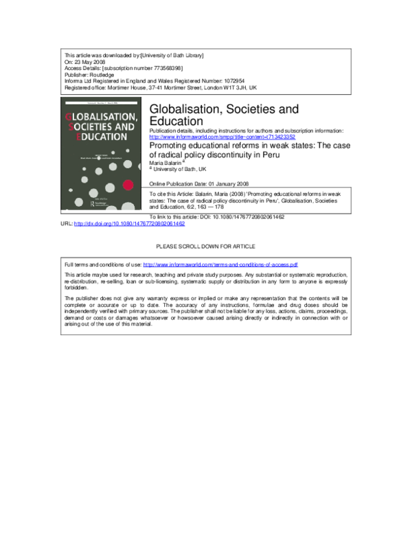 (PDF) Promoting educational reforms in weak states: the case of radical ...