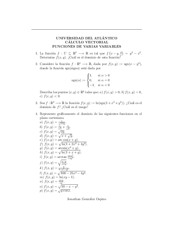 (PDF) UNIVERSIDAD DEL AT ANTICO ALCULO VECTORIAL FUNCIONES DE VARIAS VARIABLES