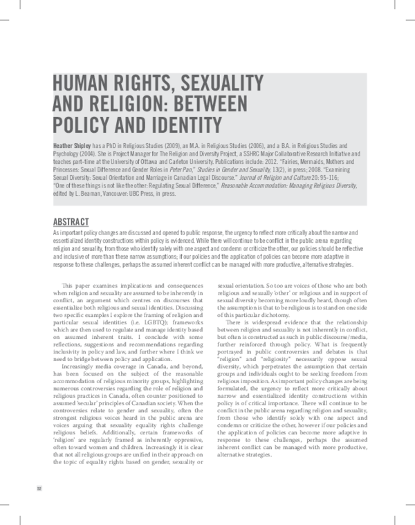 (PDF) Human Rights, Sexuality and Religion: Between Policy and Identity
