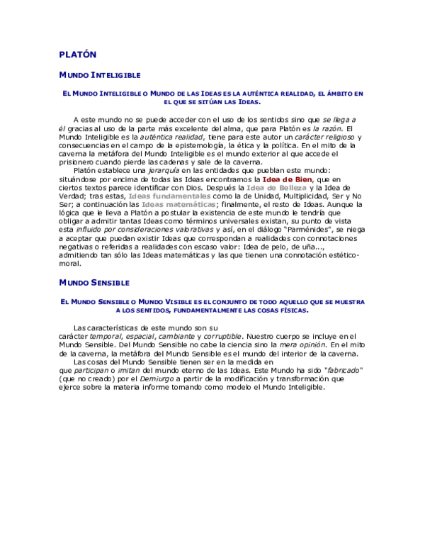 (DOC) PLATÓN Mundo Inteligible El Mundo