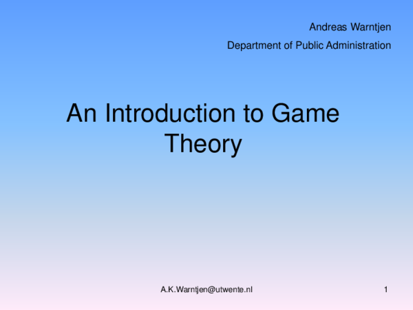 (PDF) Lecture: Introduction to Game Theory, 2012/13
