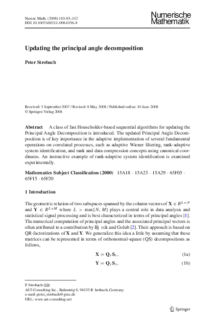 (PDF) Reshetov LA Updating the principal angle decomposition