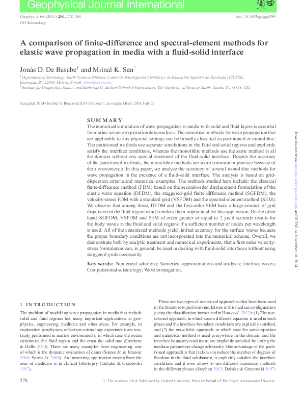 A Comparison Of Finite Difference And Spectral Element Methods For Elastic Wave Propagation In