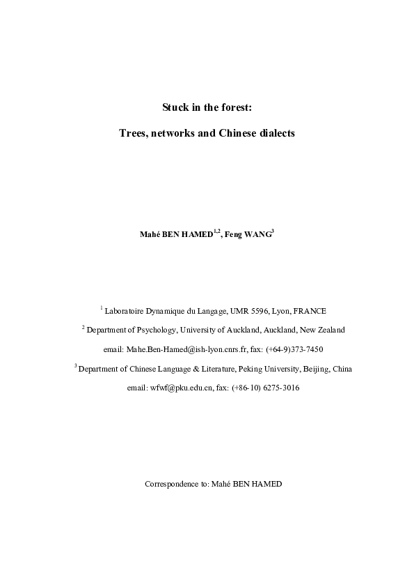 (PDF) ﻿Stuck in the forest: Trees, networks and Chinese dialects