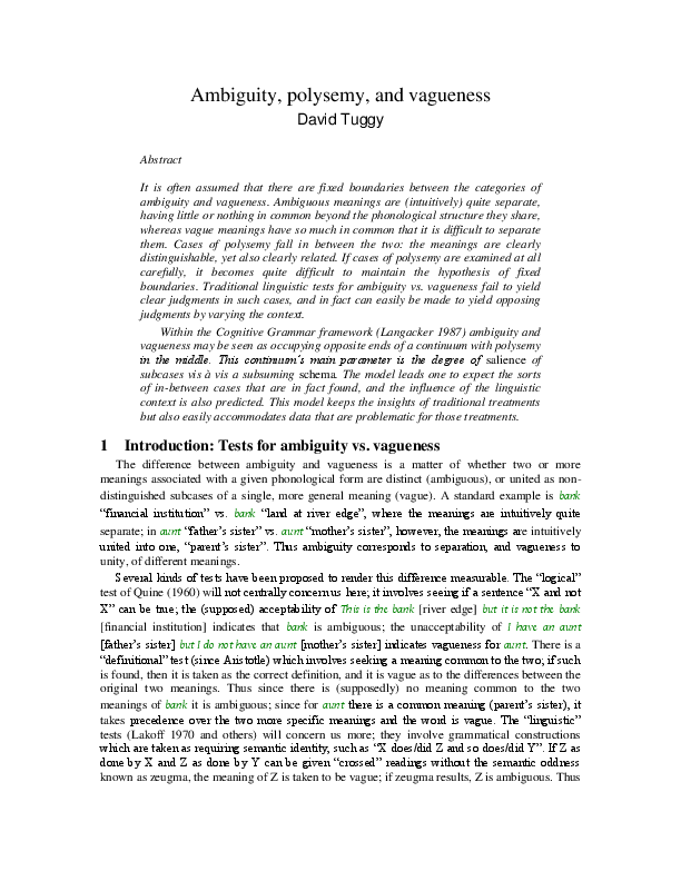 (PDF) Ambiguity, polysemy, and vagueness