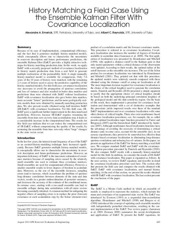 Pdf History Matching A Field Case Using The Ensemble Kalman Filter