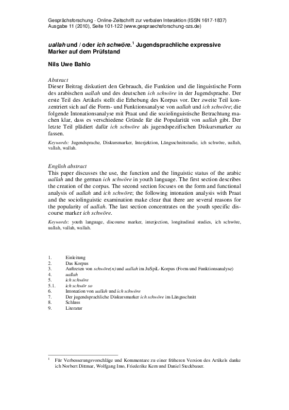 (PDF) Bahlo Nils (2010) uallah und / oder ich schwöre ...