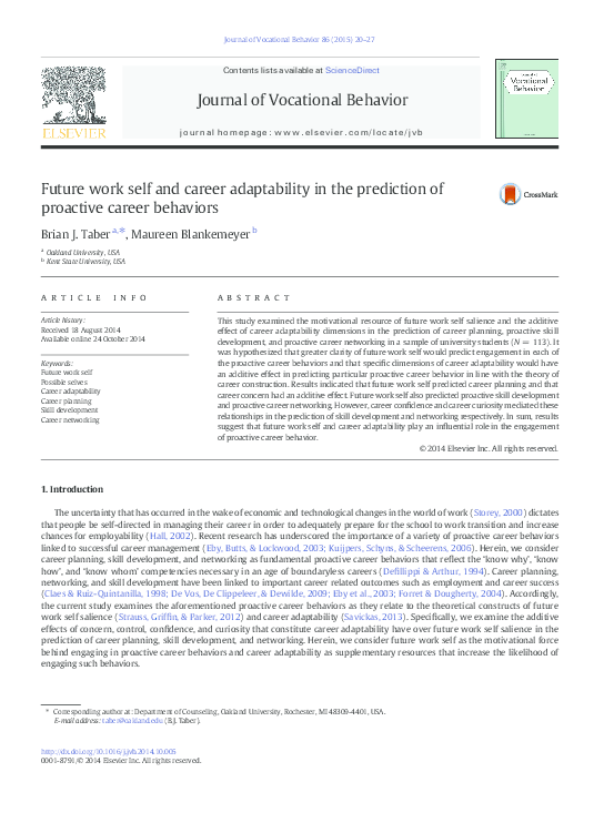 (PDF) Future work self and career adaptability in the prediction of ...