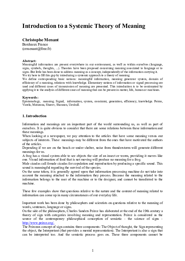 (PDF) Introduction to a Systemic Theory of Meaning (2002. Fith European ...