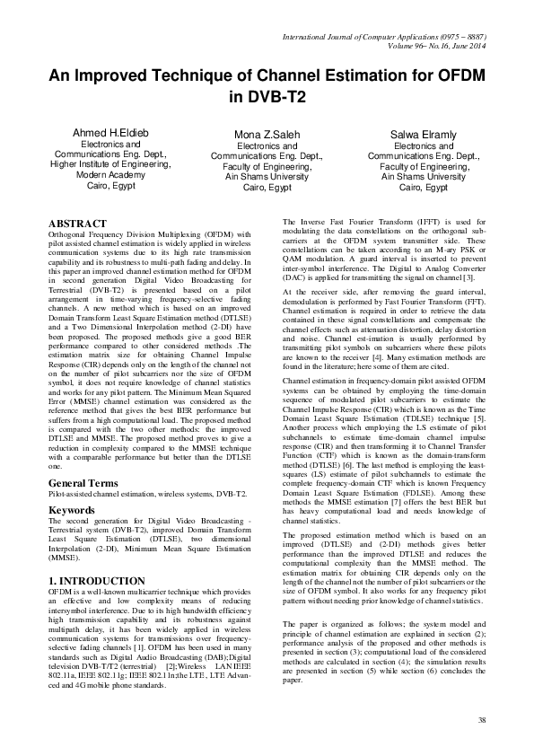 (PDF) An Improved Technique of Channel Estimation for OFDM in DVB-T2